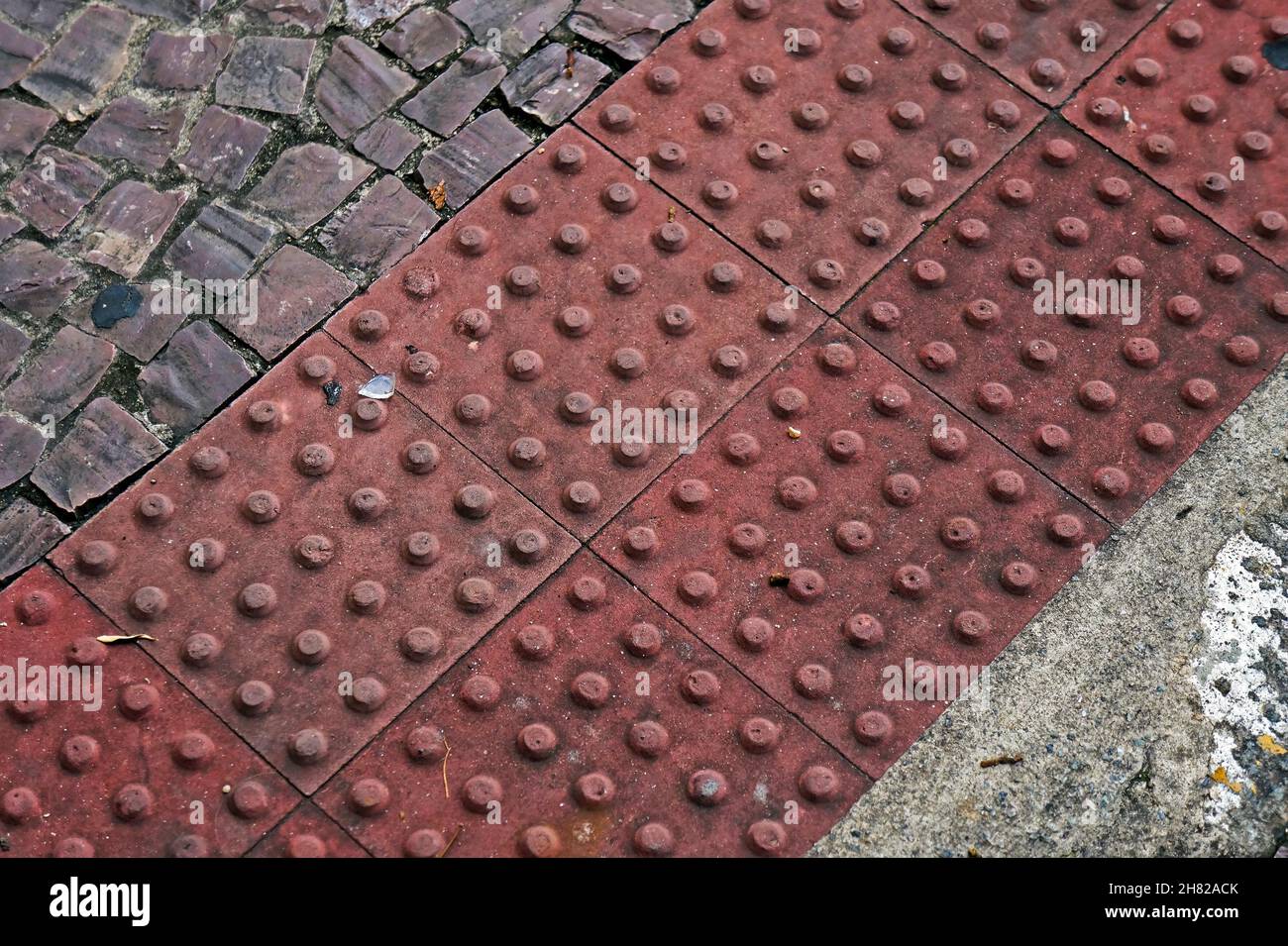 Warning bumps for blind people in the sidewalk, Belo Horizonte, Brazil ...