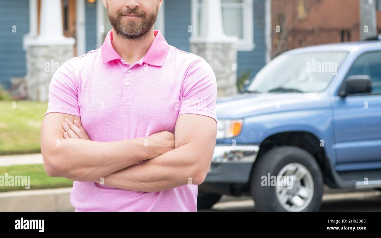 realtor in suburb neighborhood. man purchasing house for investment ...