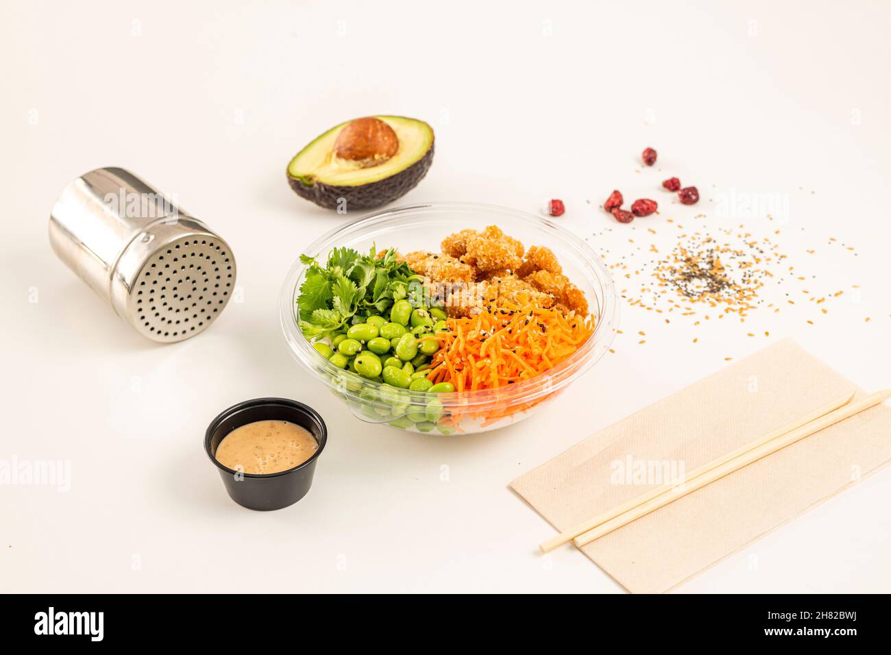 Home Delivery Bowl with Edamame Beans, Carrot, Crispy Chicken, Lettuce ...