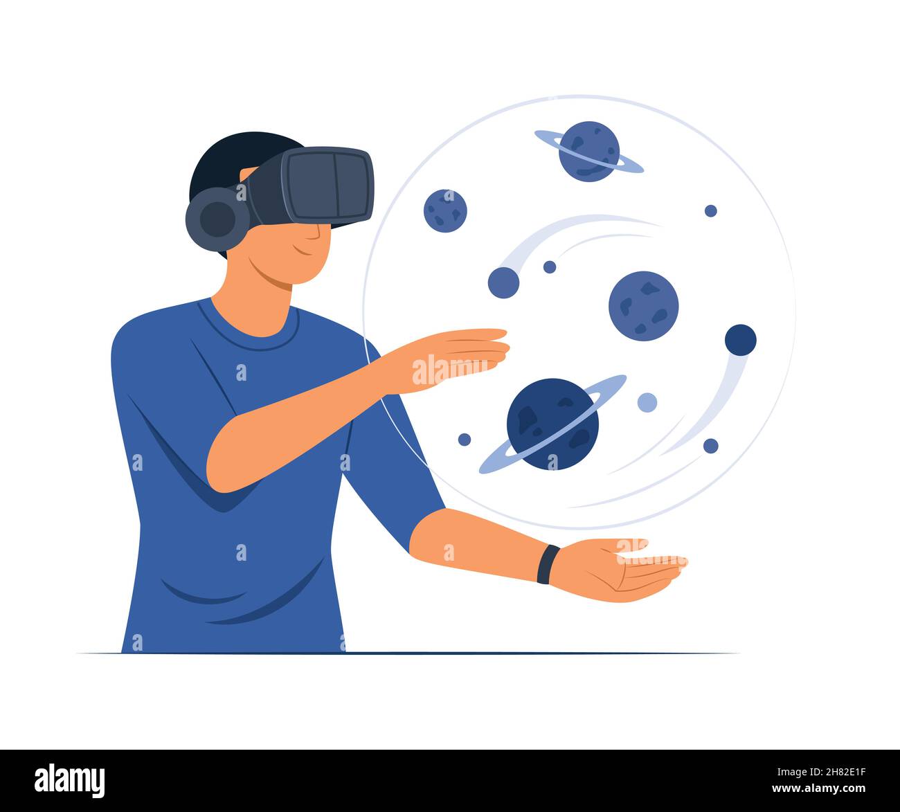 Man Wear the Virtual Reality Glasses to Watch the Cosmos Infographic ...