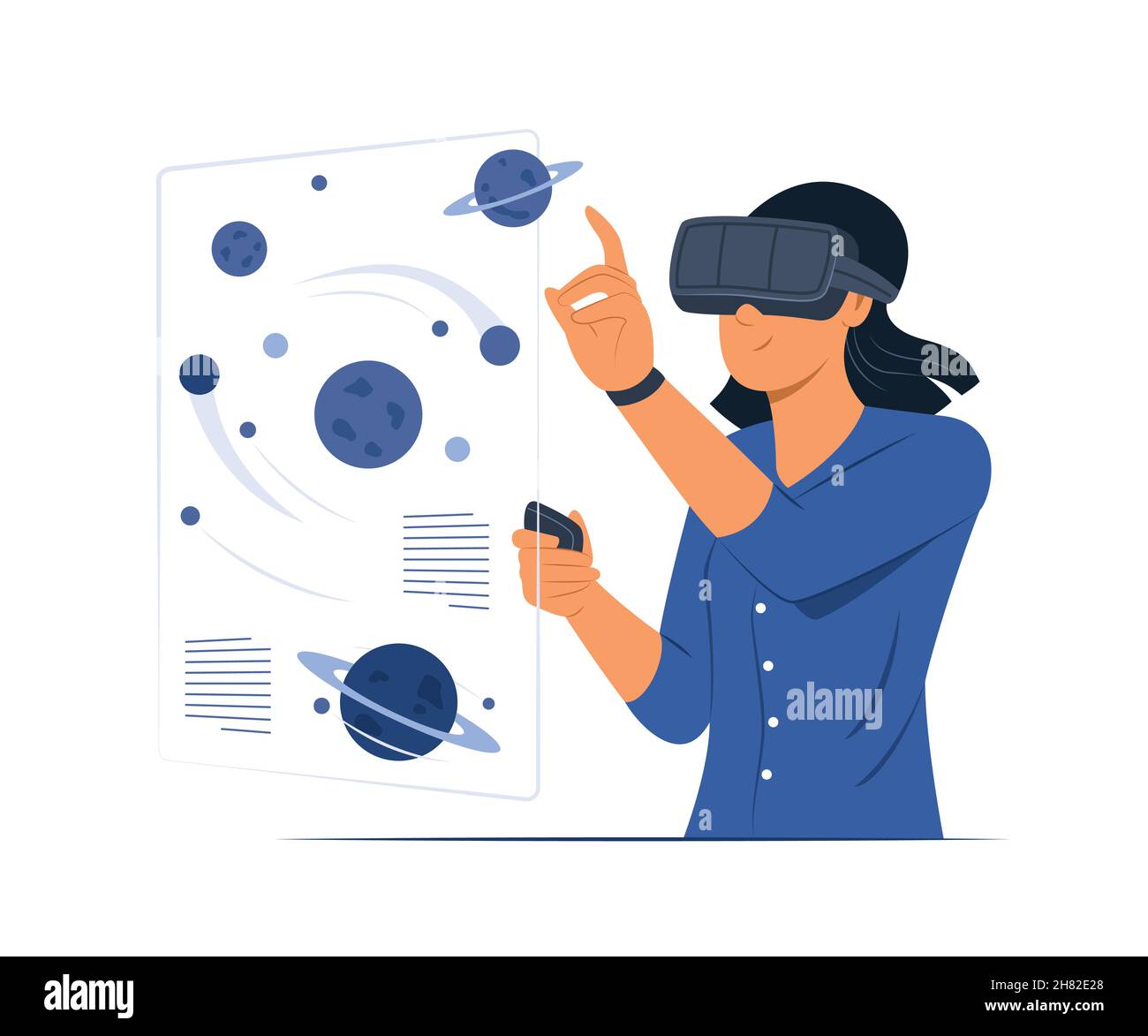 Woman Wear the Virtual Reality Glasses to Watch the Cosmos Infographic ...