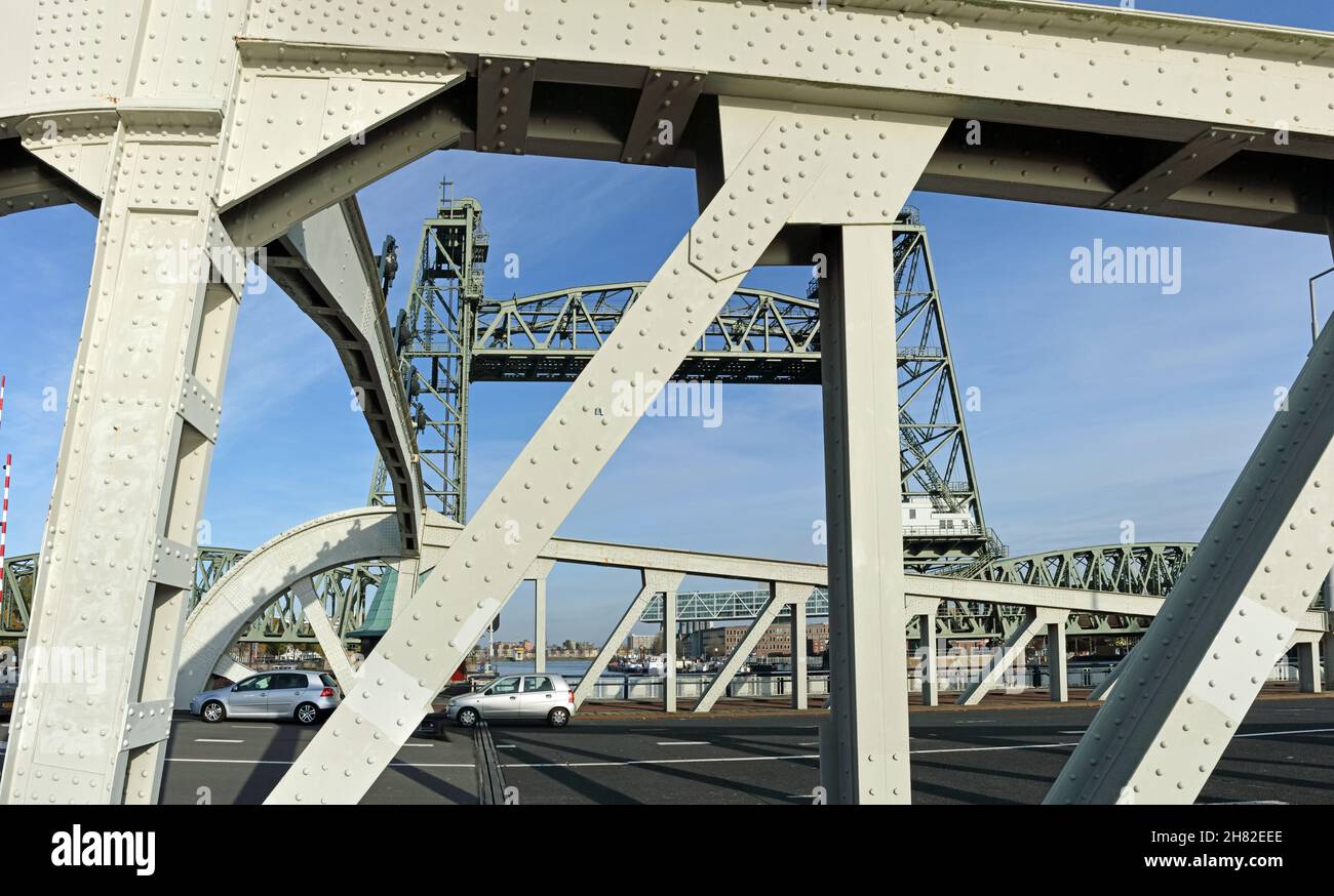 Monumental railway lift bridge in Rotterdam, Netherlands Stock Photo ...