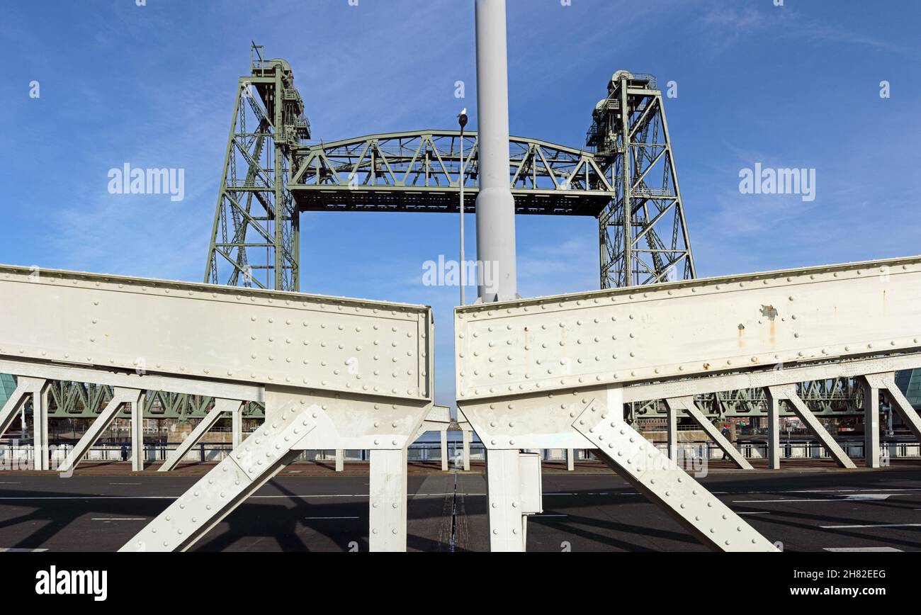 Monumental railway lift bridge in Rotterdam, Netherlands Stock Photo ...