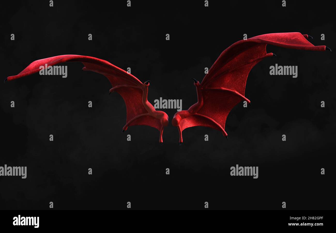 3d Illustration Red Dragon Wing, Red Devil Wings, Red Demon Wing ...