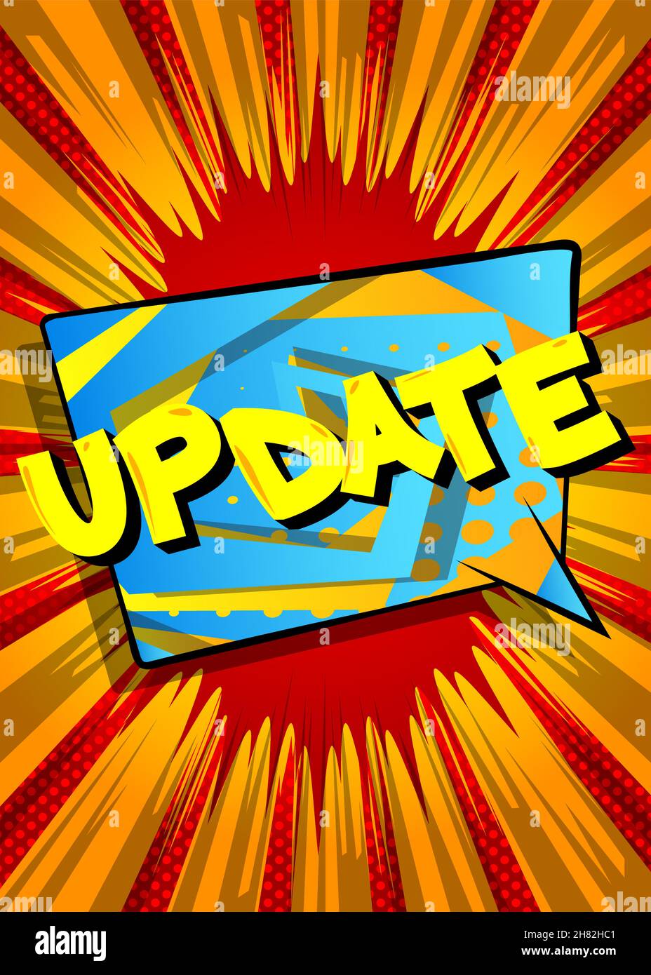 Update. Comic book word text on abstract comics background. Retro pop ...