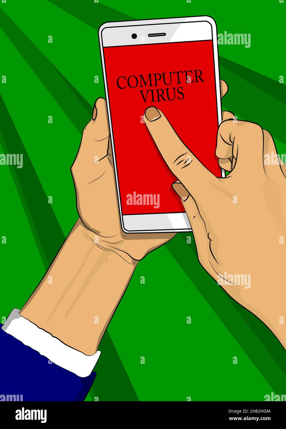 Computer virus text on Smartphone screen. Cartoon vector illustrated ...