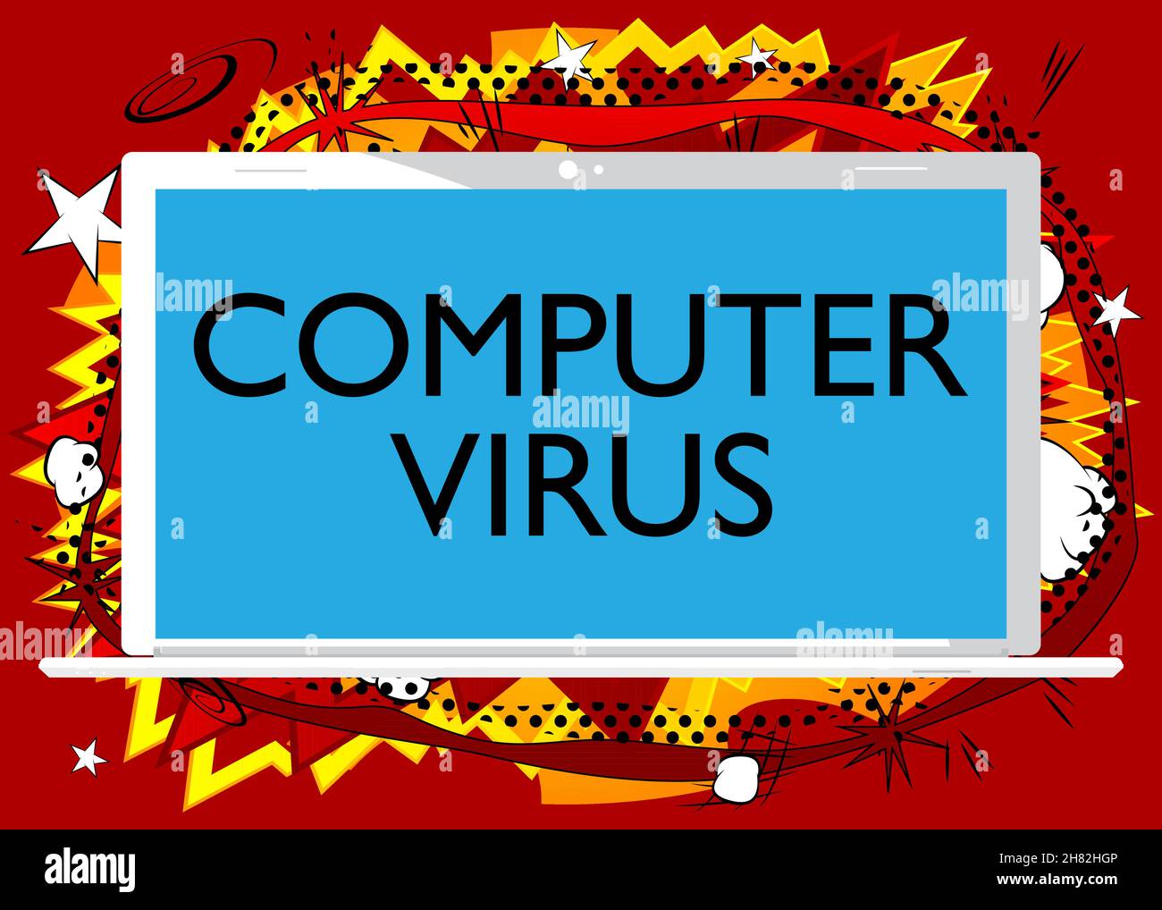 Laptop with the word Computer virus on the screen. Vector cartoon ...