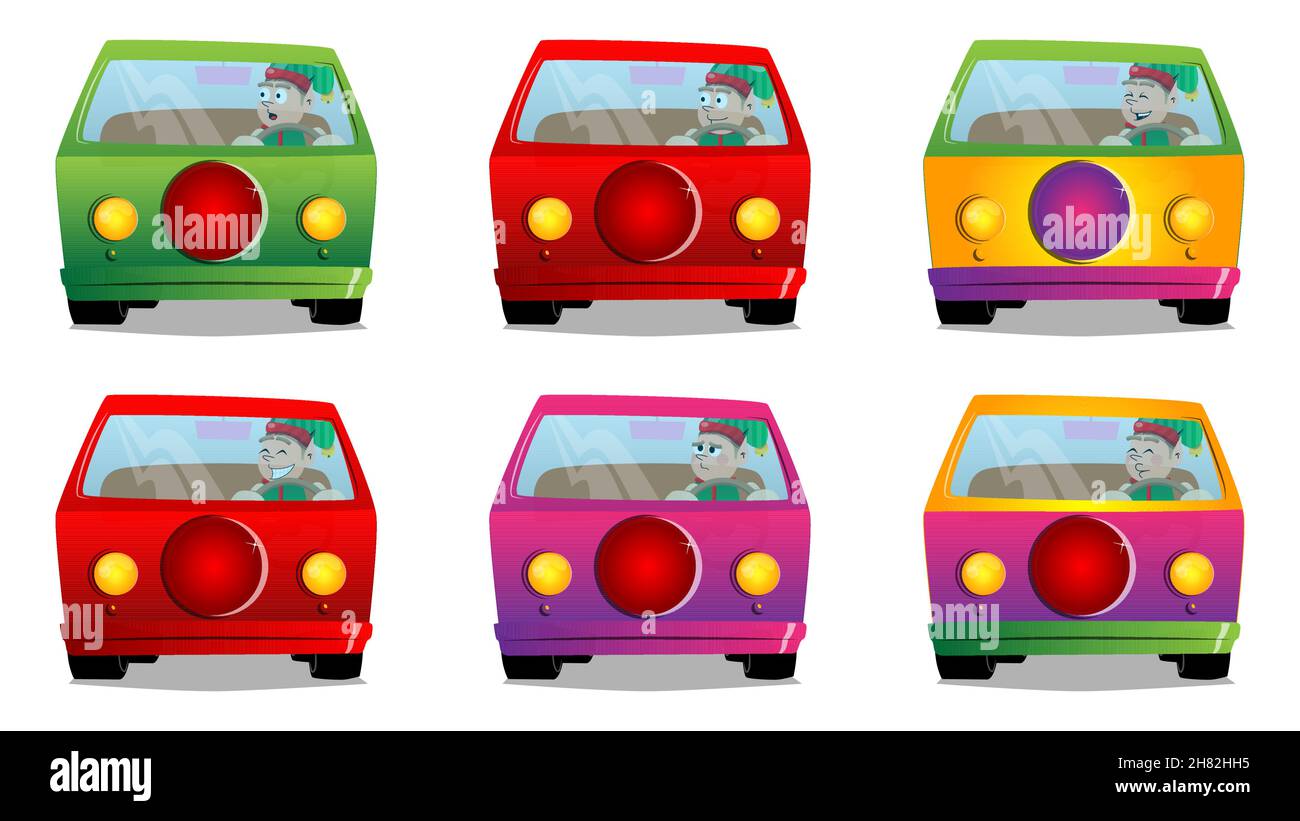 Christmas Elf driving, holding a steering wheel. Vector cartoon ...