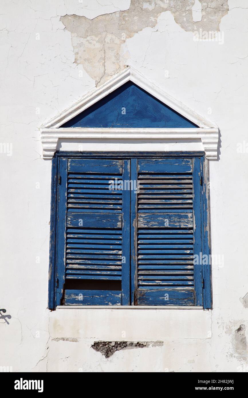 Traditional window in Santorini center town Fira, Greece. Santorini in ...