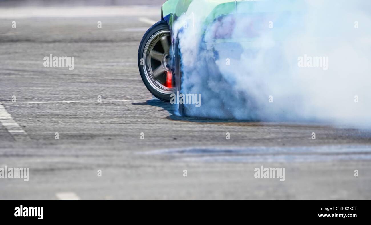 Close up drift race car increasing speed on drift playground Stock ...
