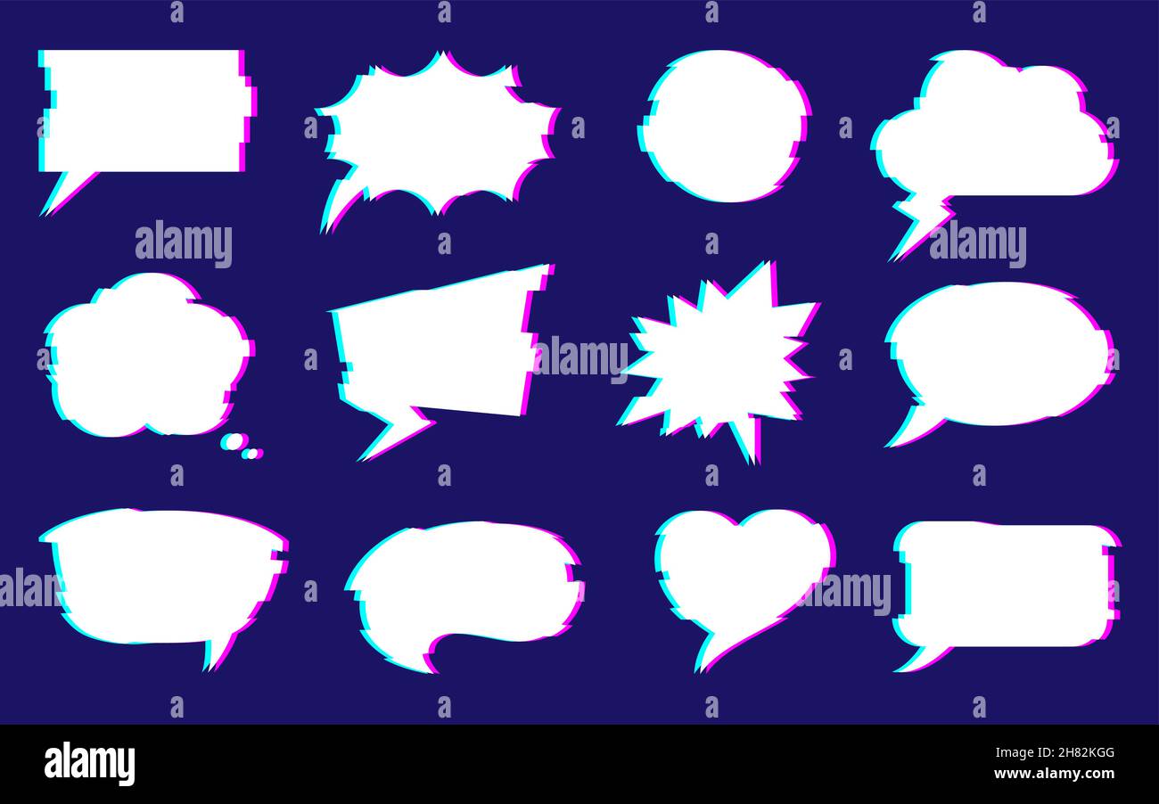 Speech bubble dialog banner chat glitch effect set. Abstract dynamic ...