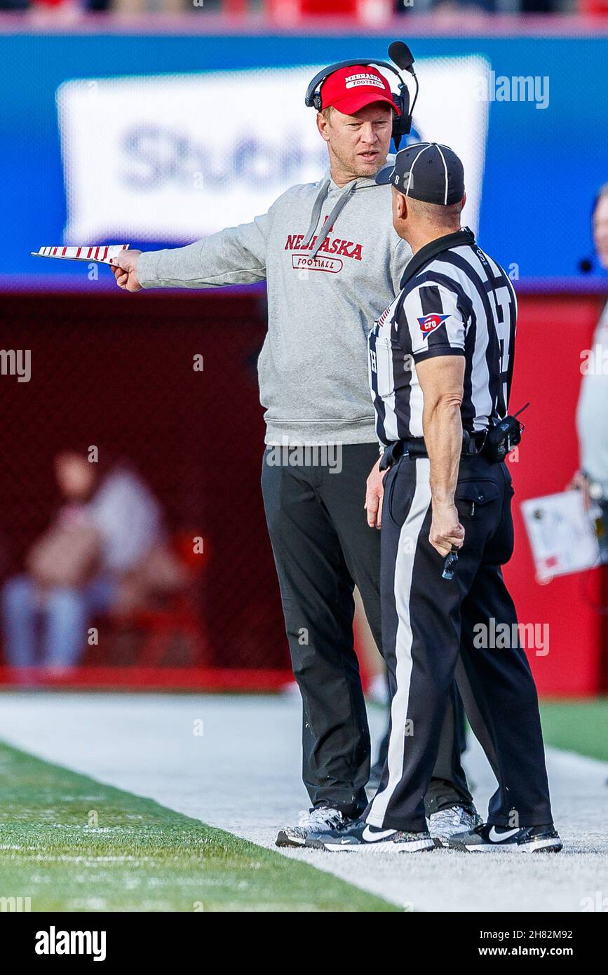 Lincoln, USA. 26th Nov, 2021. Nebraska Cornhuskers head coach Scott ...