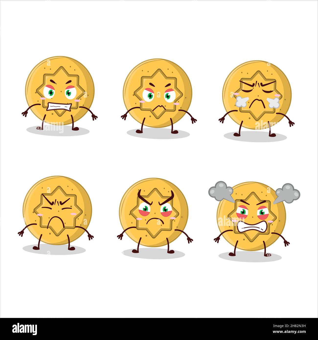 Dalgona candy flower cartoon character with various angry expressions ...