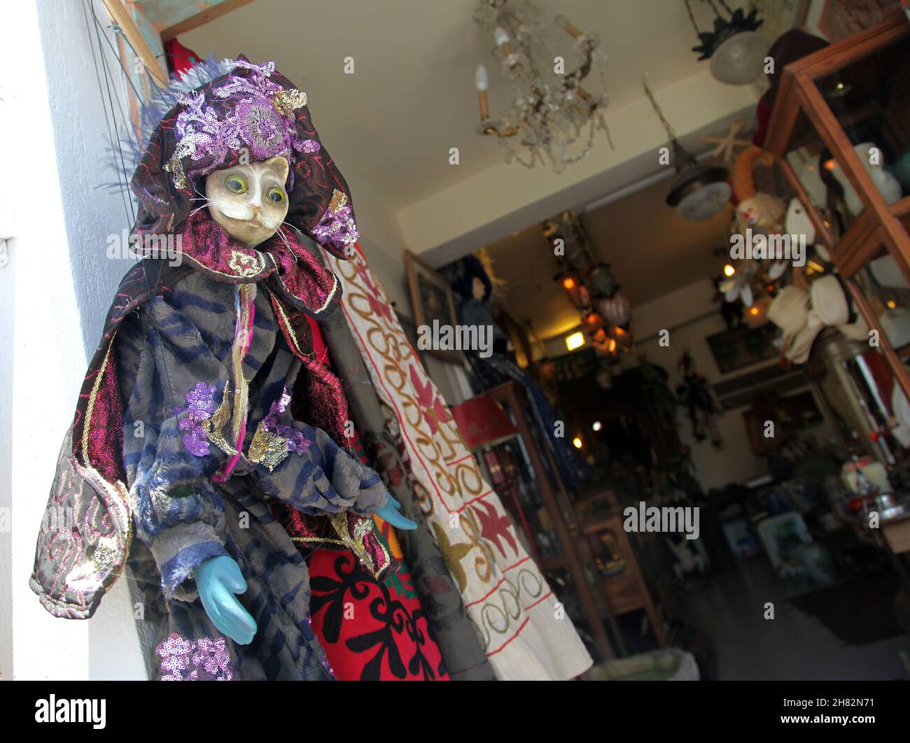 Traditional Greek puppet in village Oia of Cyclades Island Santorini ...