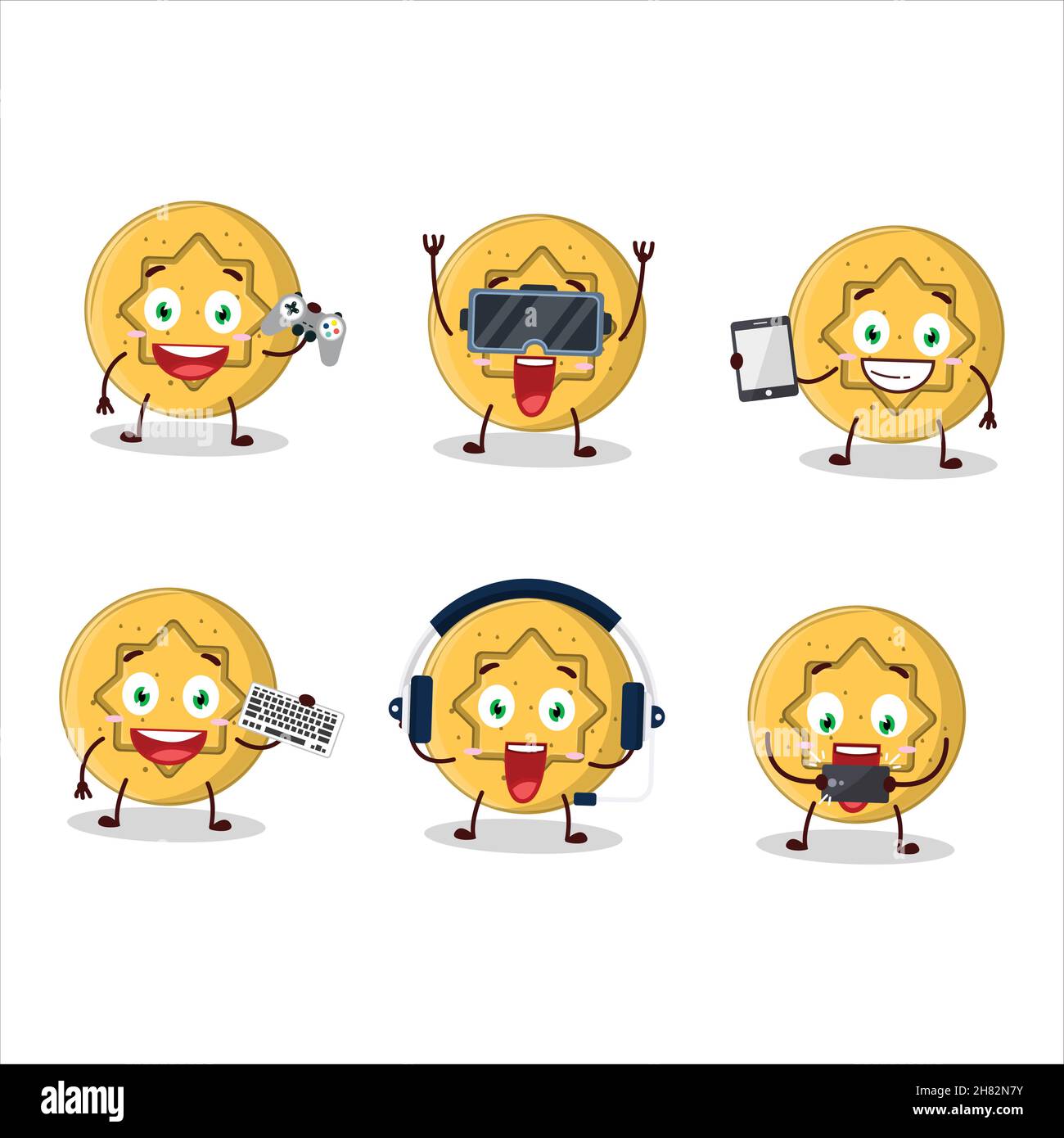 Dalgona candy flower cartoon character are playing games with various ...