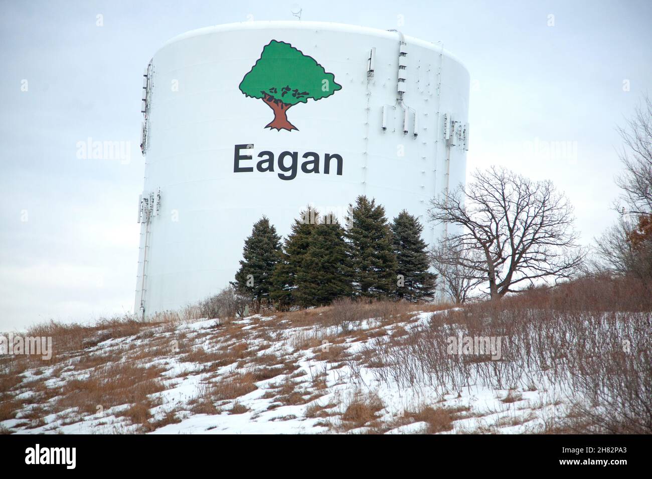 Decorated water tower overlooking highway 35W Eagan Minnesota MN USA Stock Photo - Alamy