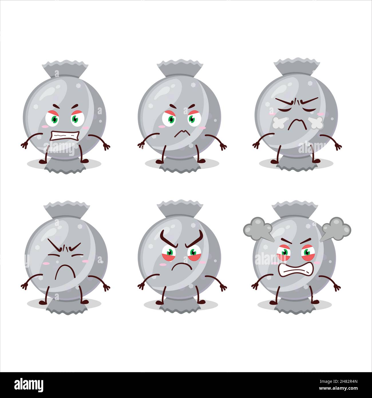 White candy wrap cartoon character with various angry expressions ...
