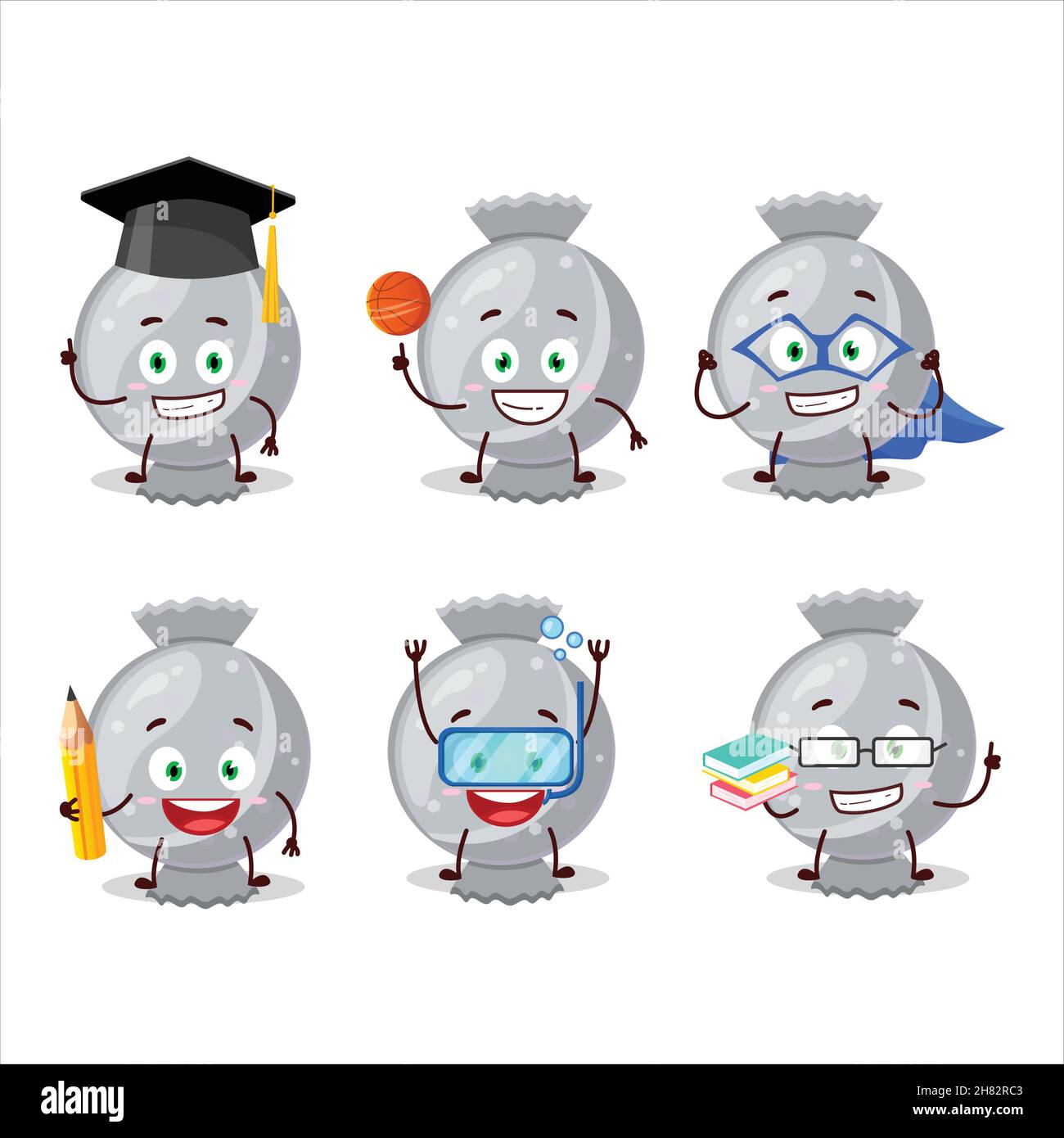 School student of white candy wrap cartoon character with various ...