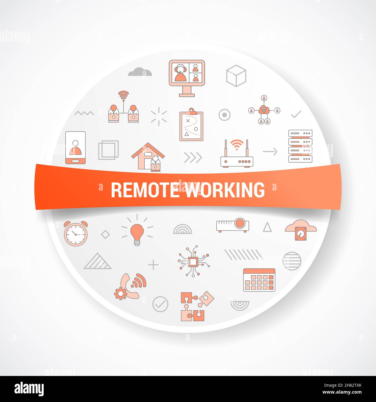 remote working concept with icon concept with round or circle shape ...
