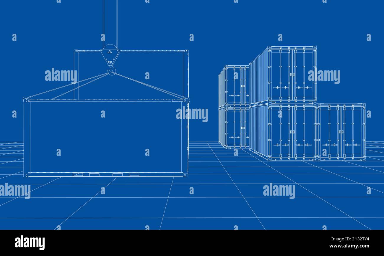 Cargo containers. Wire-frame style Stock Photo - Alamy
