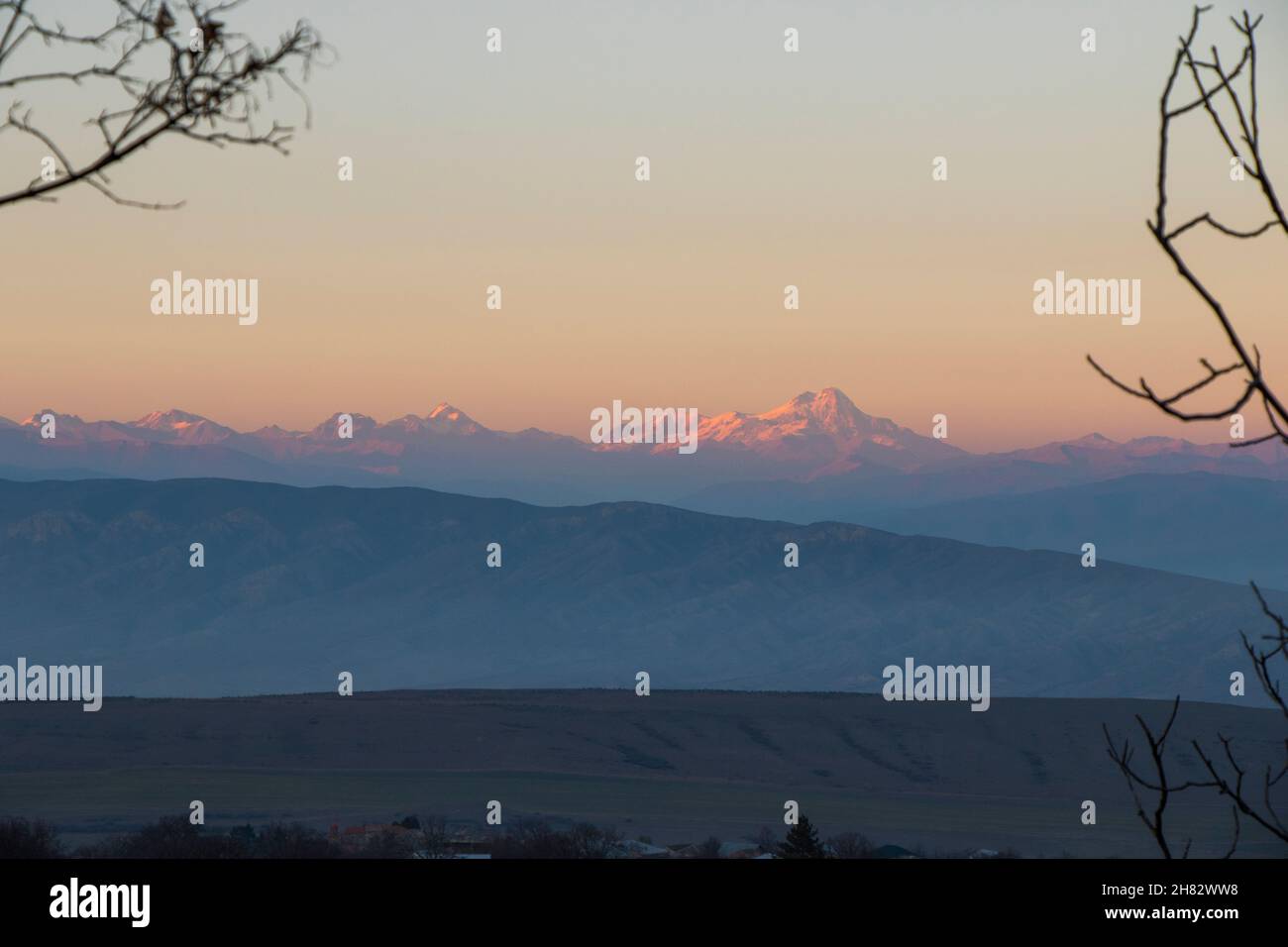 Caucasian mountain range landscape and view in Georgia Stock Photo - Alamy