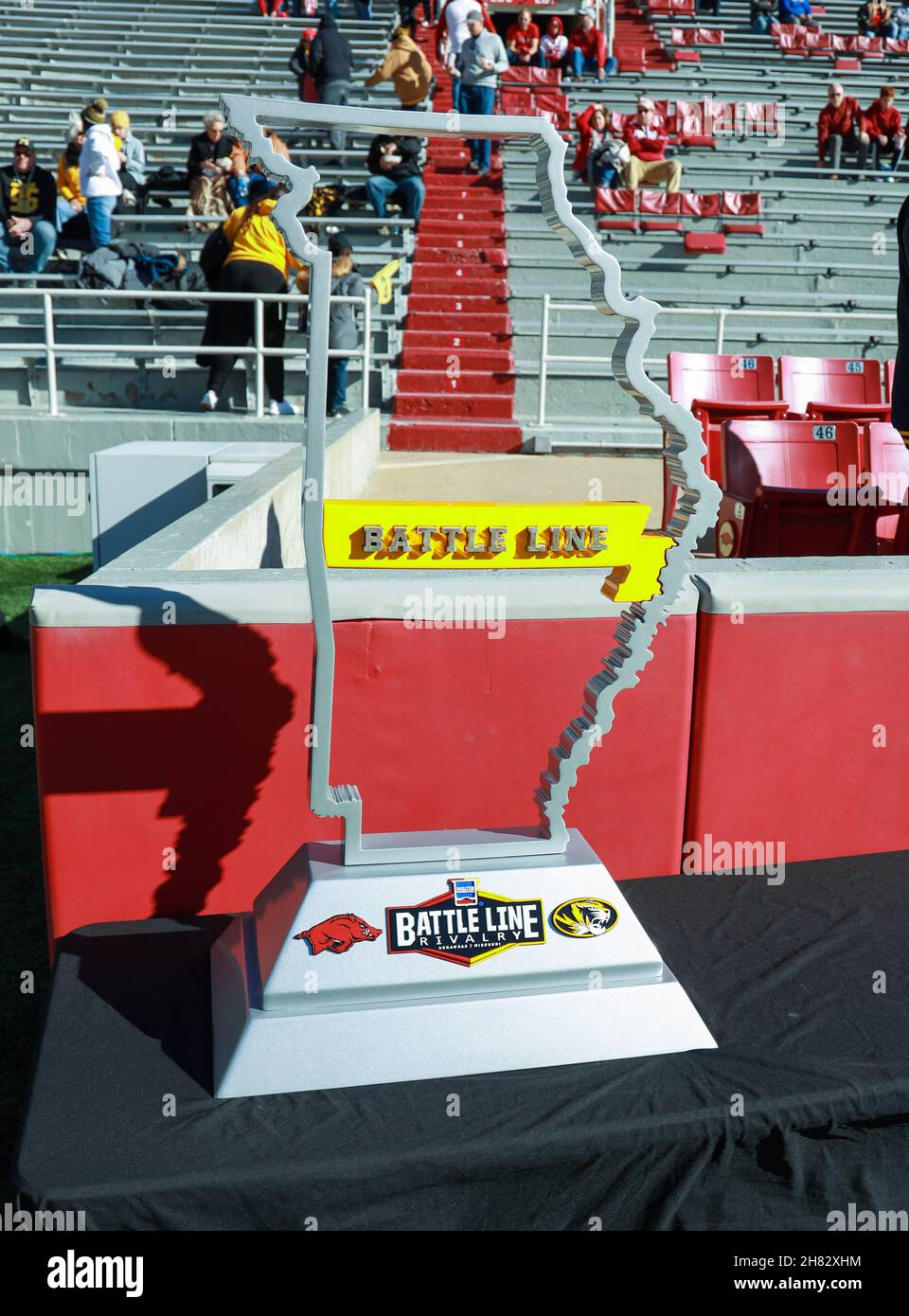 November 26, 2021: The Battle Line trophy sits along the sidelines ...