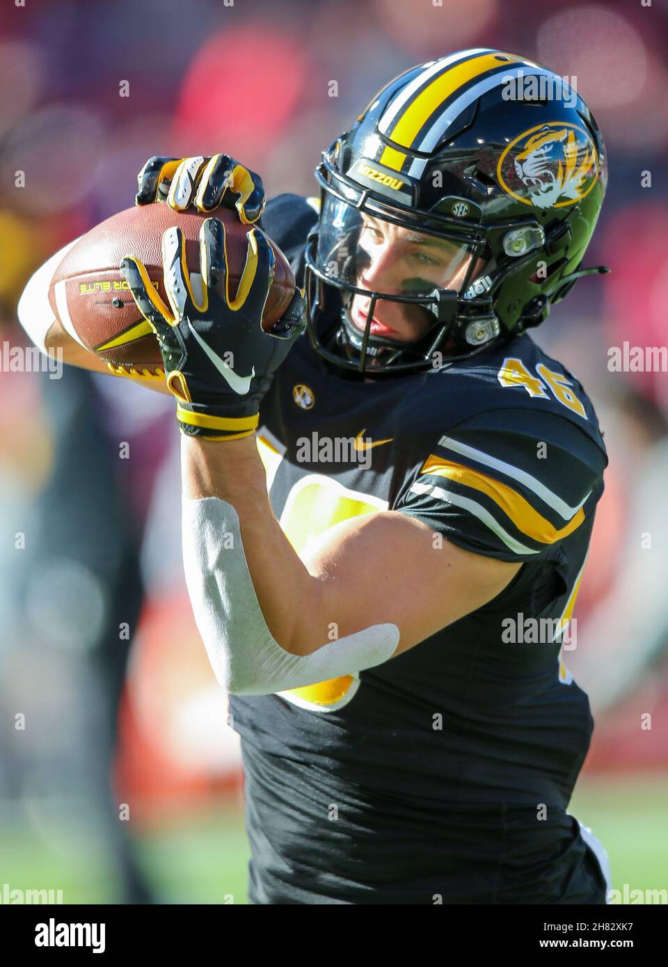 November 26, 2021: Logan Muckey #46 Missouri receiver eyes a ball into ...
