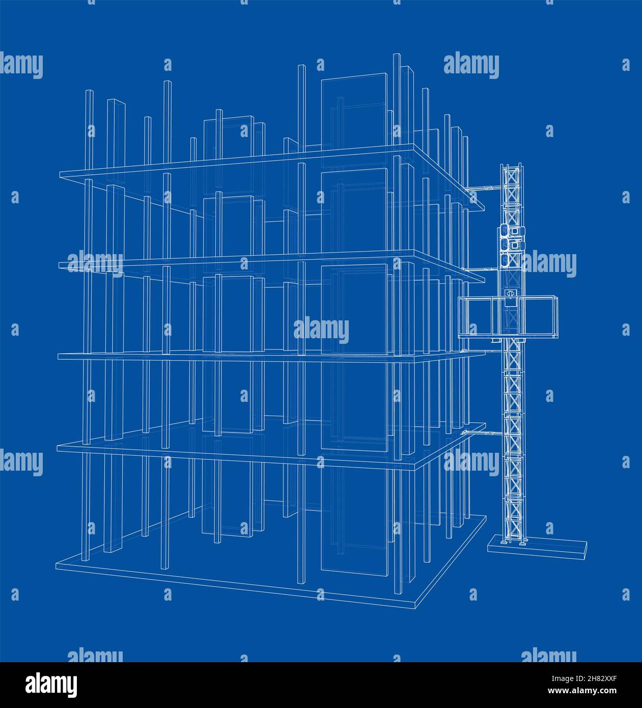 Building under construction with mast lifts Stock Photo - Alamy
