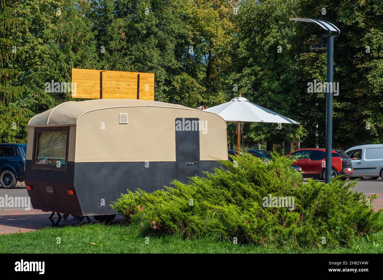 Mobile coffee shop in the park. Small business in the city center Stock ...