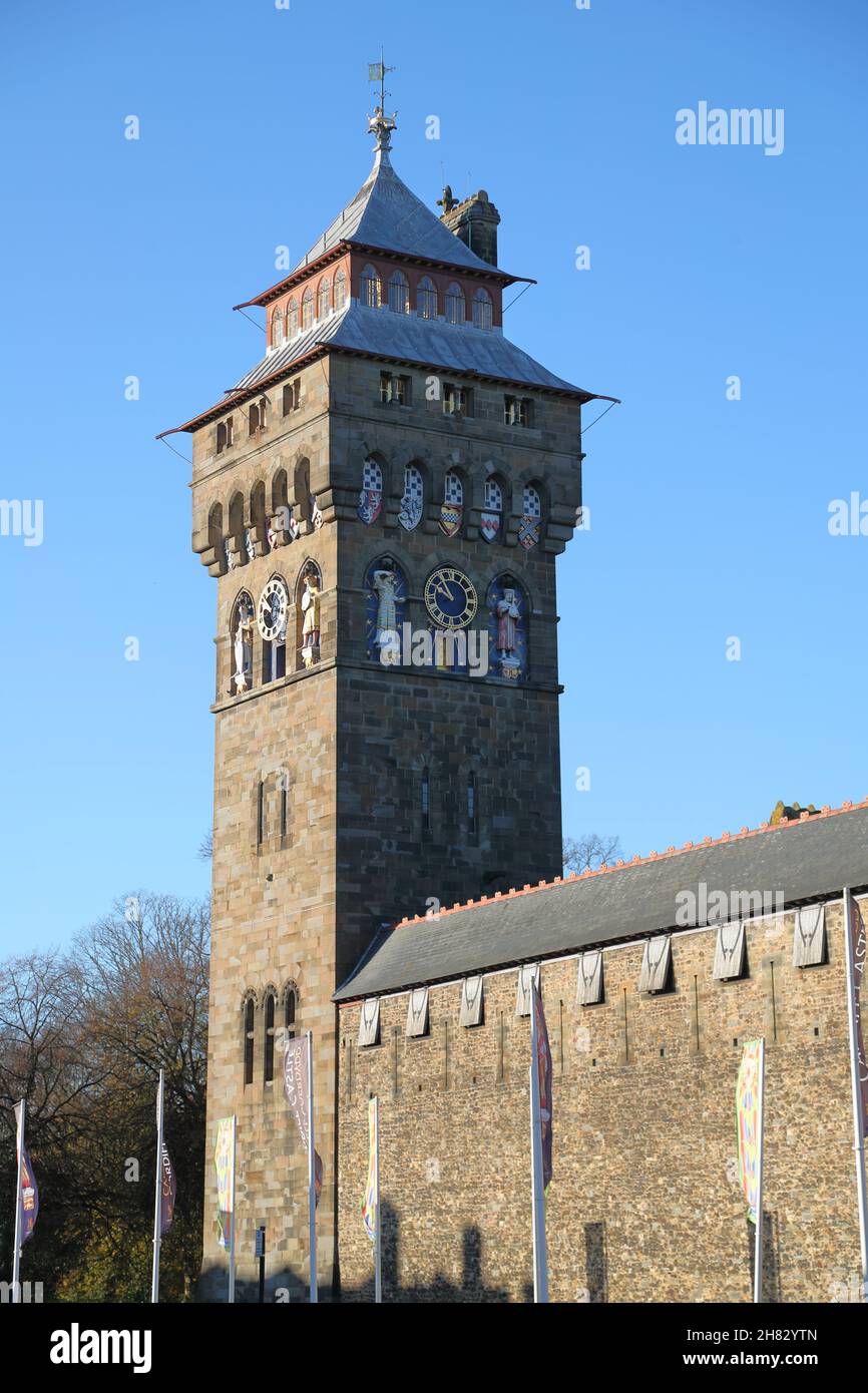 Clock tower of Cardiff Castle, Wales, UK Stock Photo - Alamy