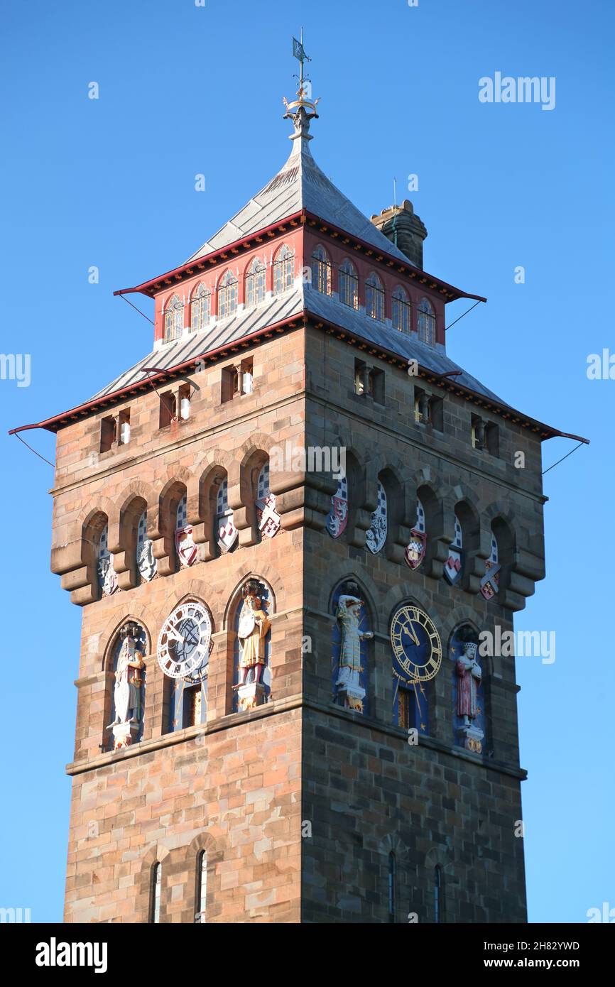 Clock tower of Cardiff Castle, Wales, UK Stock Photo - Alamy