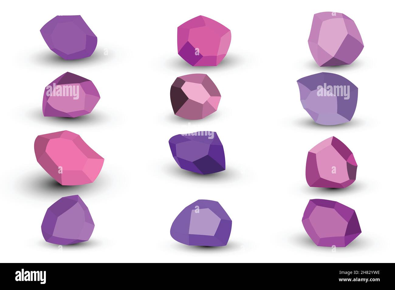 Cartoon blue stones. Rock stone isometric set. Colorful boulders ...