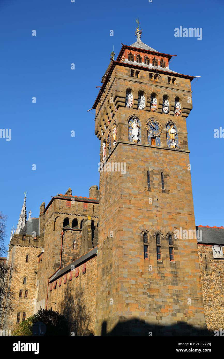 Clock tower of Cardiff Castle, Wales, UK Stock Photo - Alamy