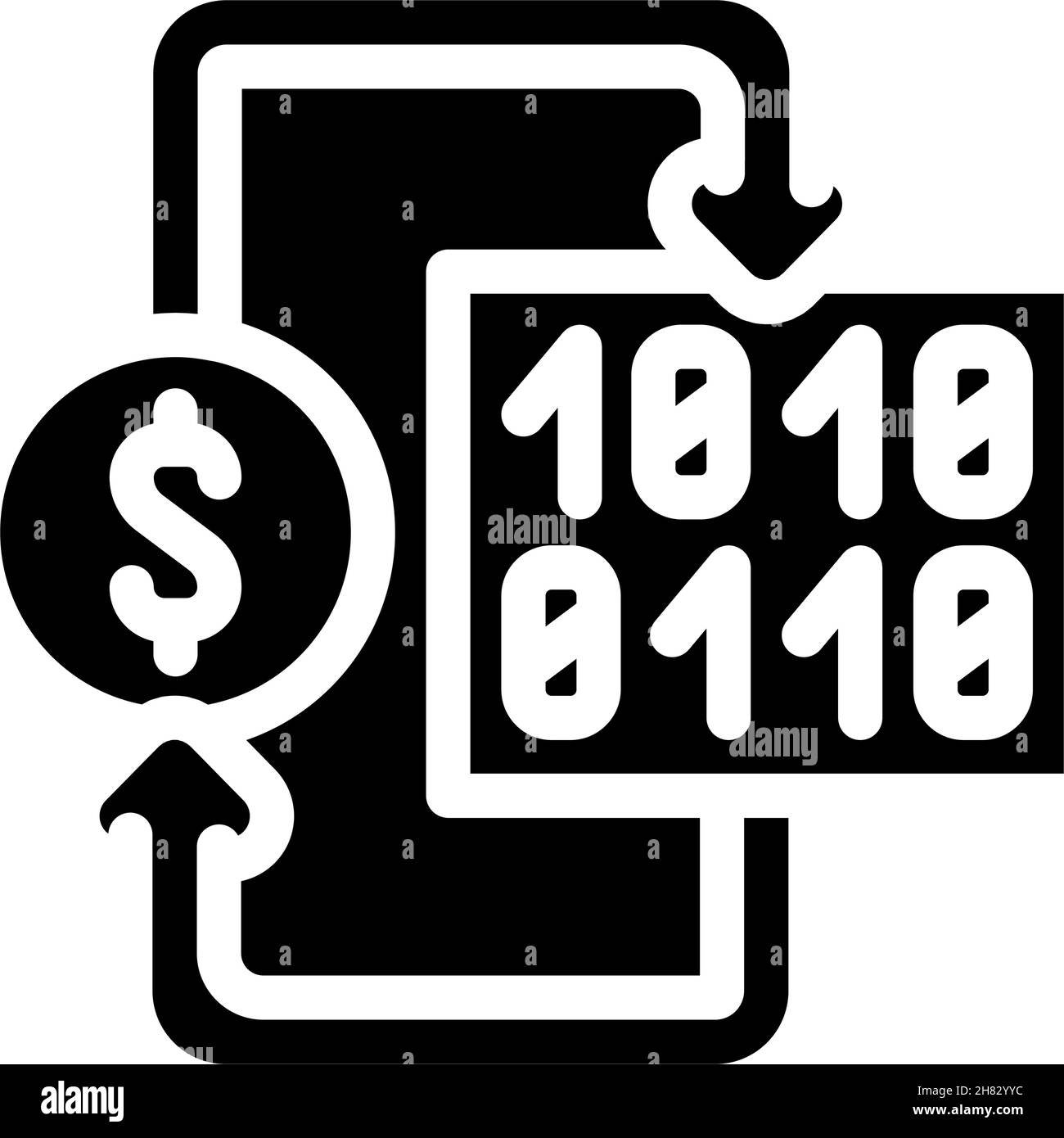 converting digital money into paper glyph icon vector illustration ...