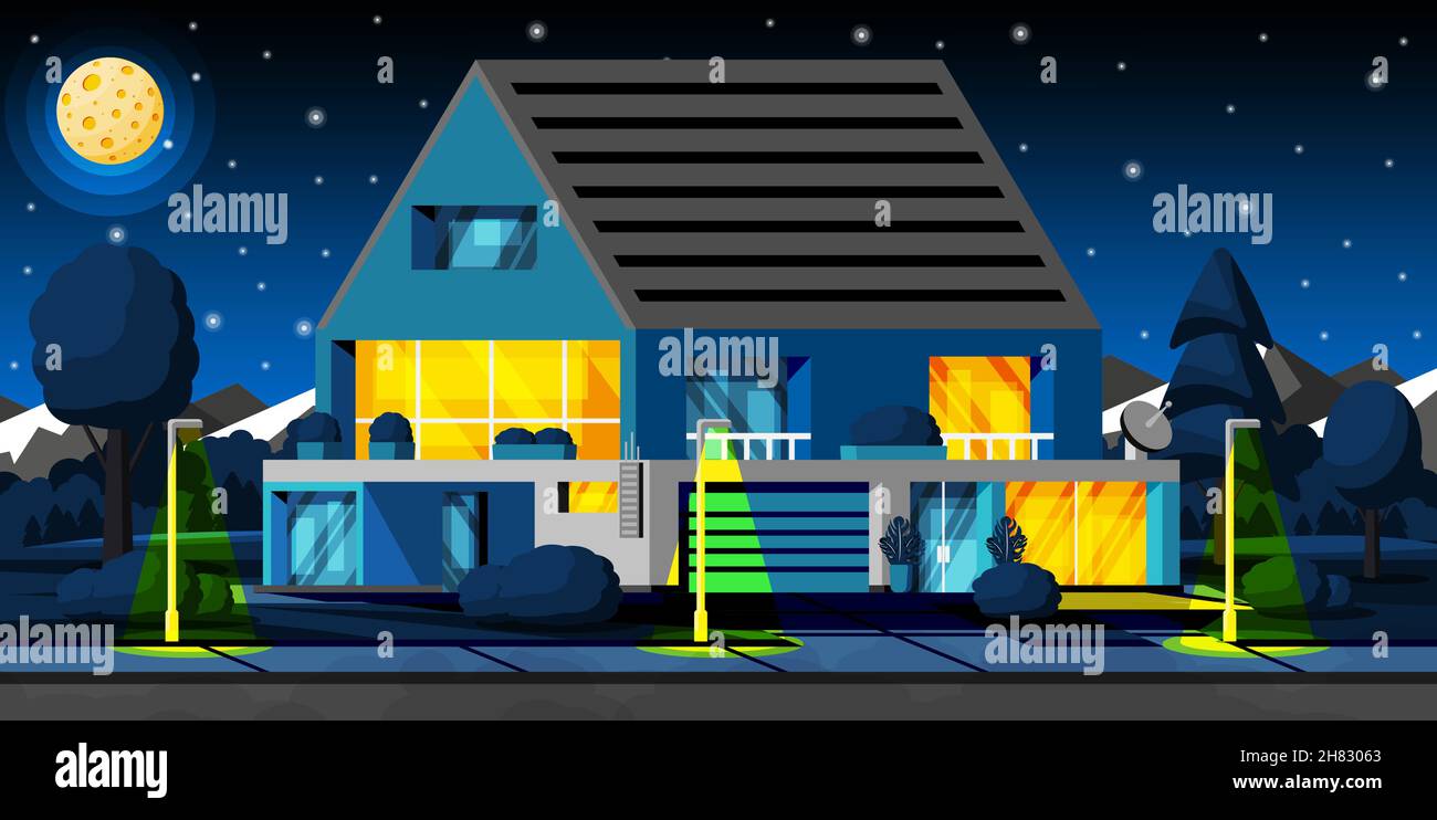 Night town street cottage Stock Vector Images - Alamy