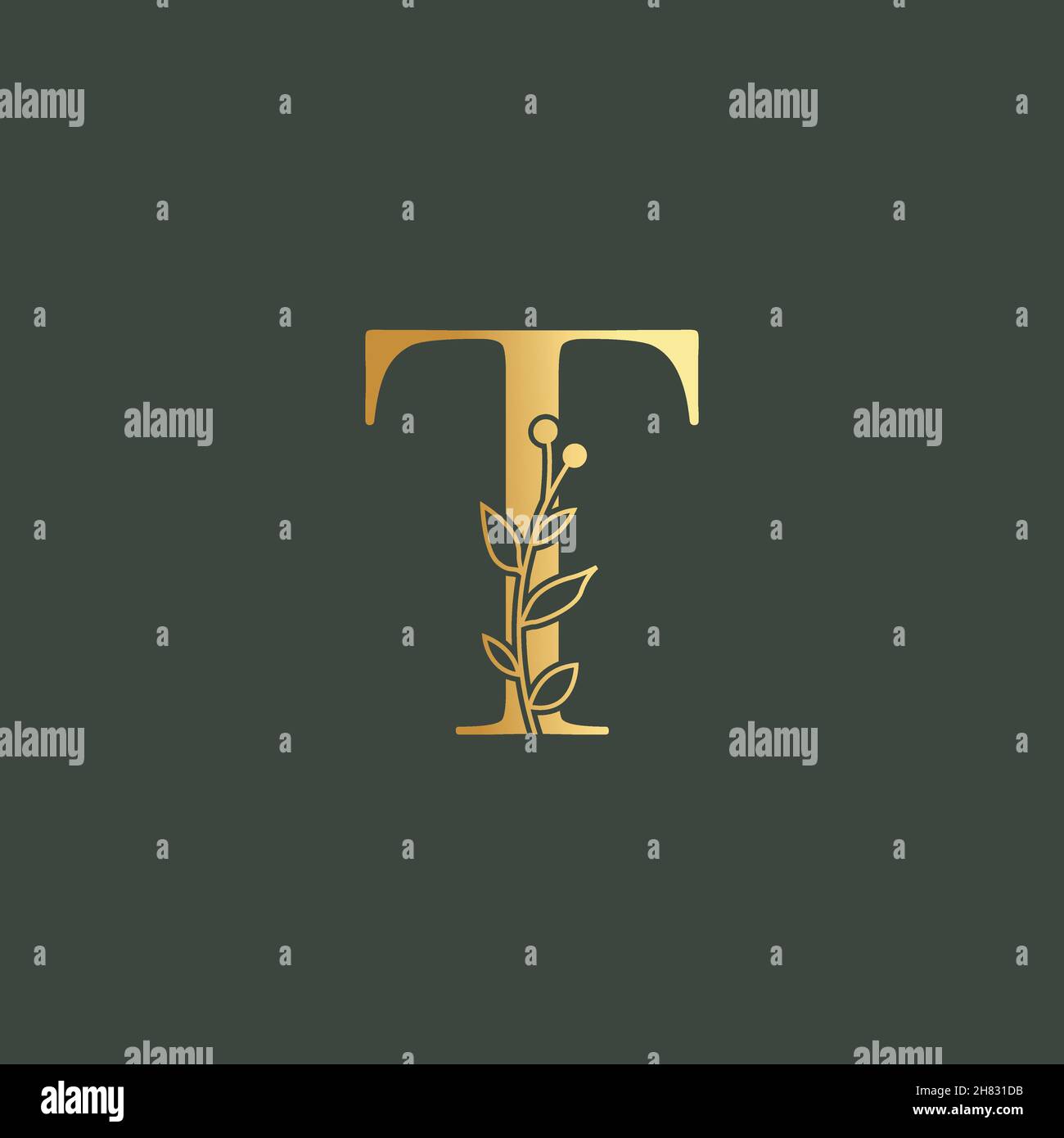 Graphic Floral Initial Alphabet T flowers bouquet composition. Unique ...