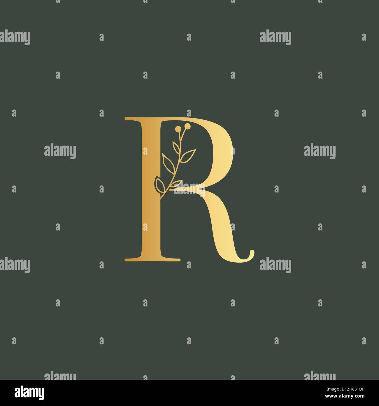 Graphic Floral Initial Alphabet R flowers bouquet composition. Unique ...