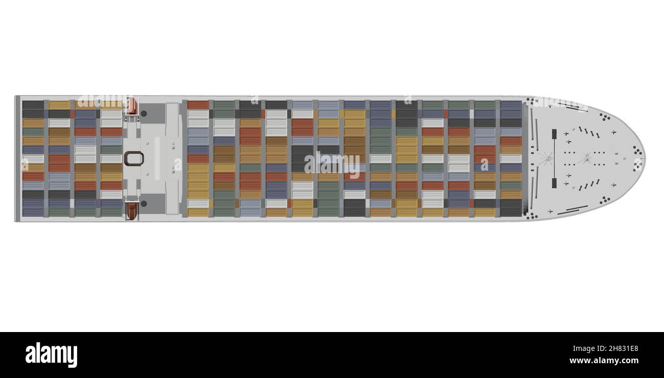 Model of a white large ship loaded with colorful containers isolated on ...