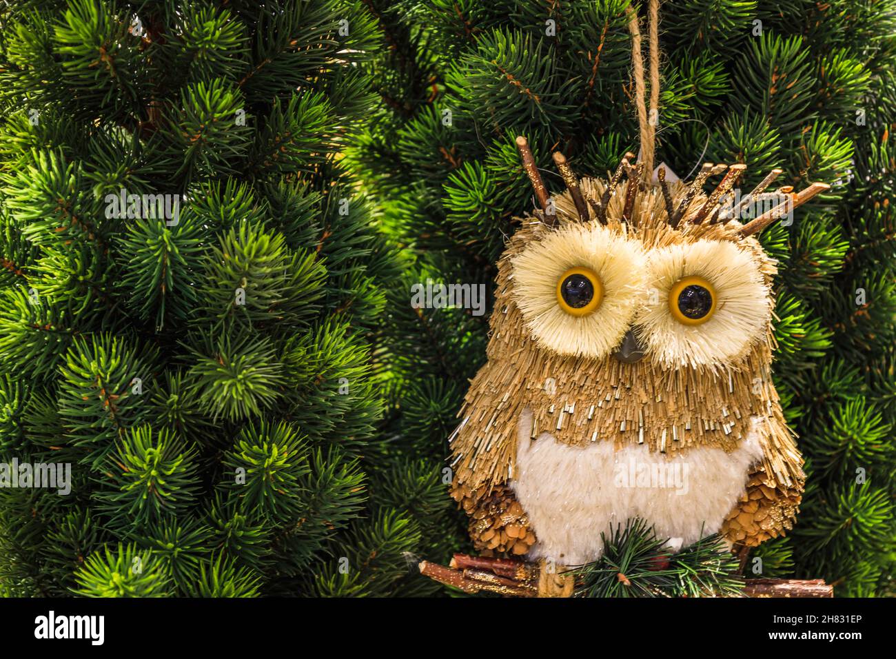 holiday background with Christmas character on the tree Stock Photo - Alamy