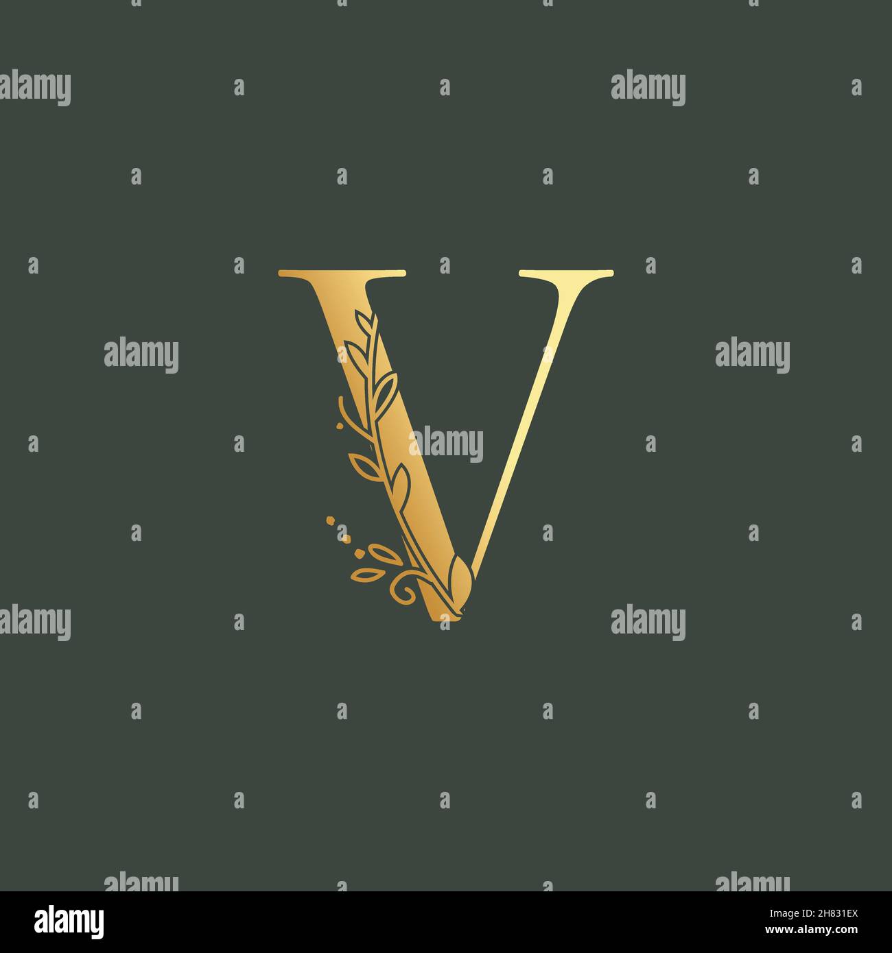 Graphic Floral Initial Alphabet V flowers bouquet composition. Unique ...