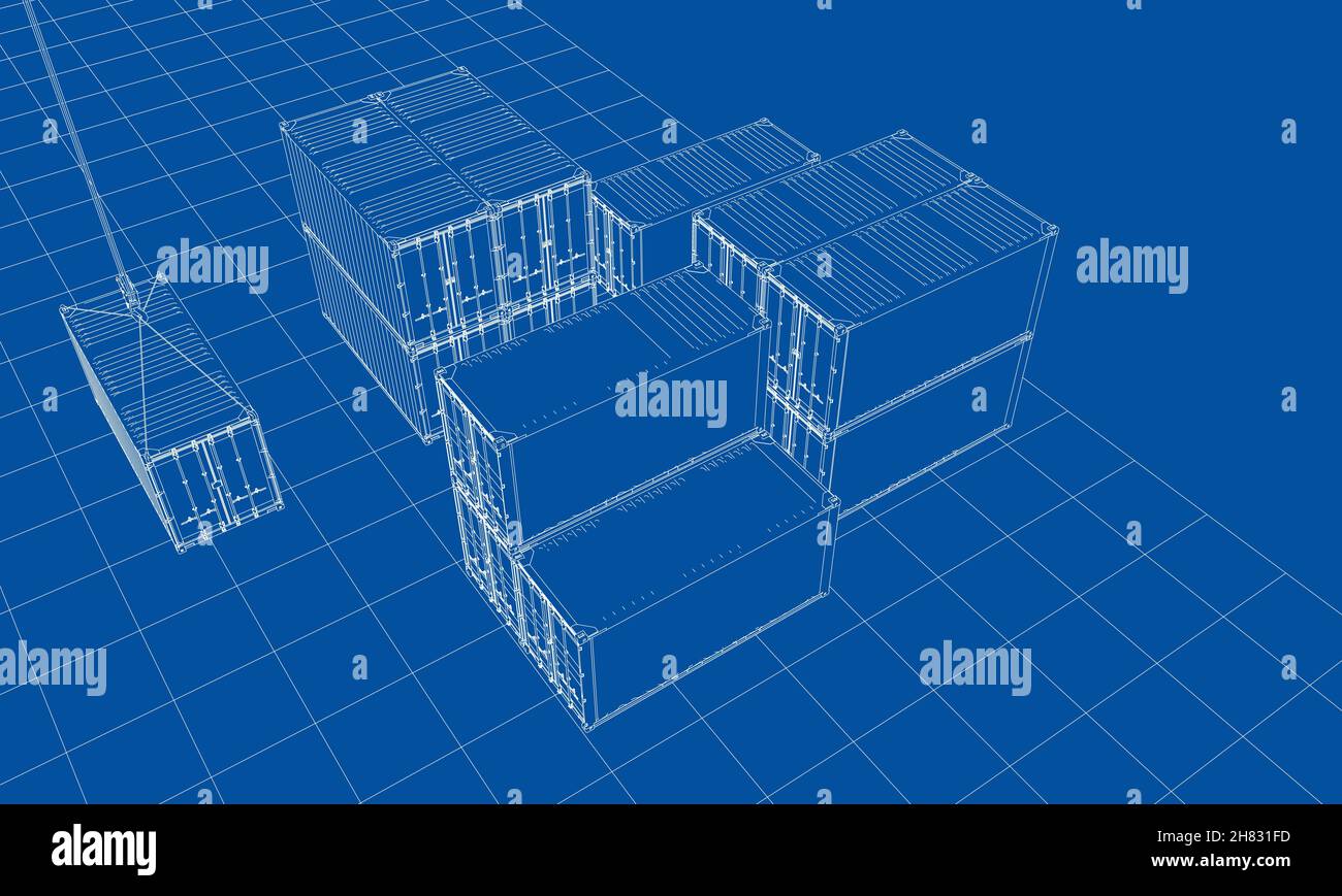 Cargo containers. Wire-frame style Stock Photo - Alamy