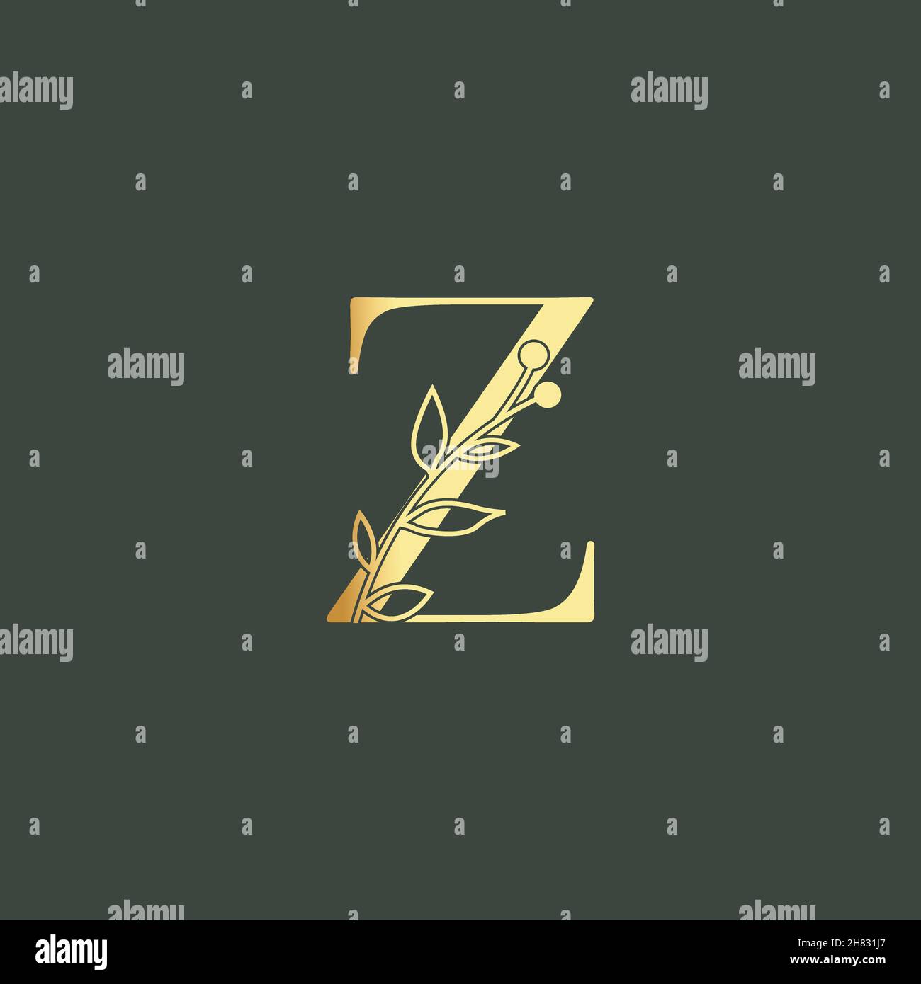 Graphic Floral Initial Alphabet Z flowers bouquet composition. Unique ...