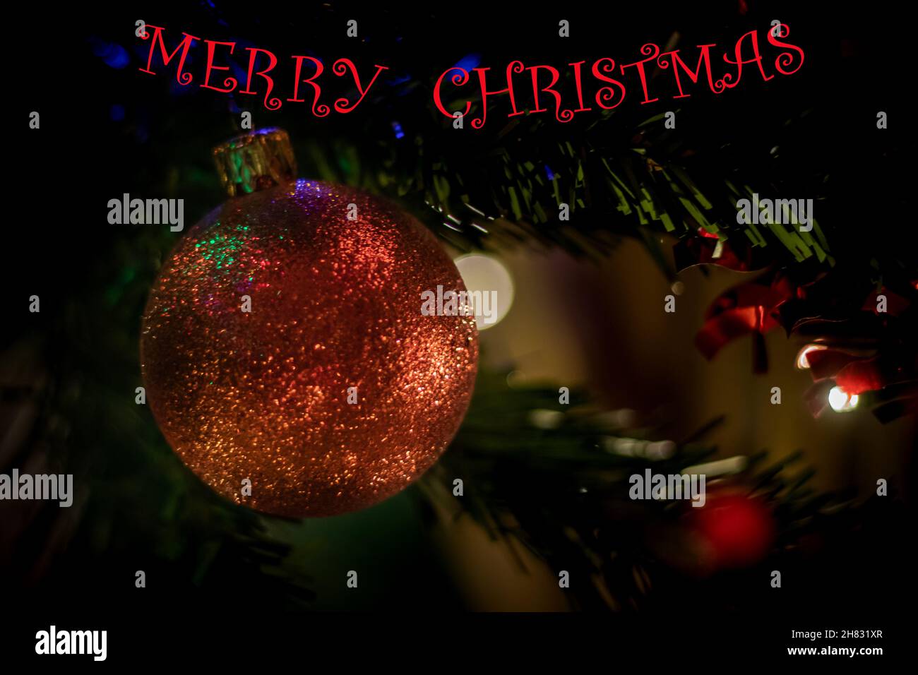 Christmas tree inscription merry in hi-res stock photography and images ...