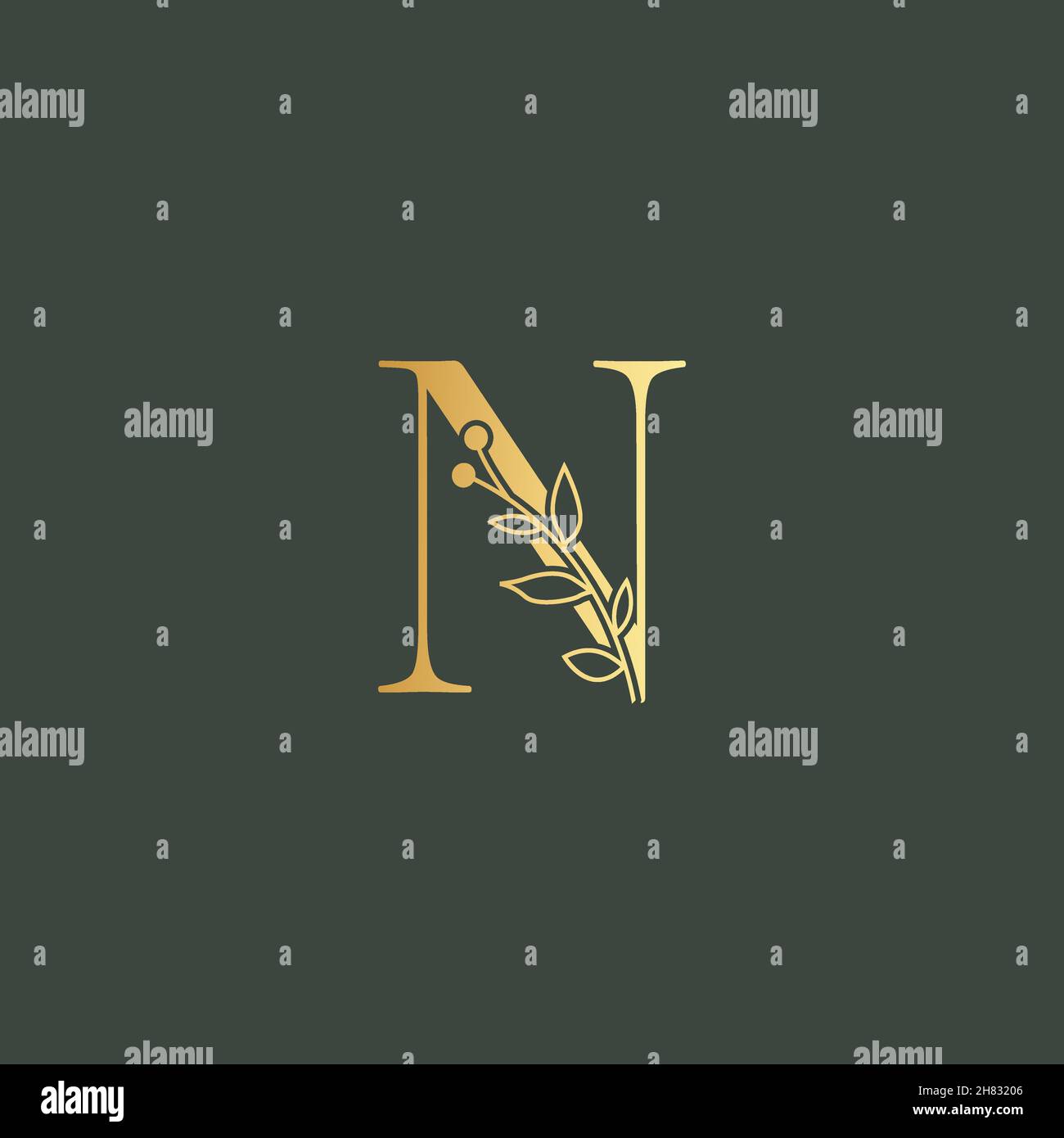 Graphic Floral Initial Alphabet N flowers bouquet composition. Unique ...