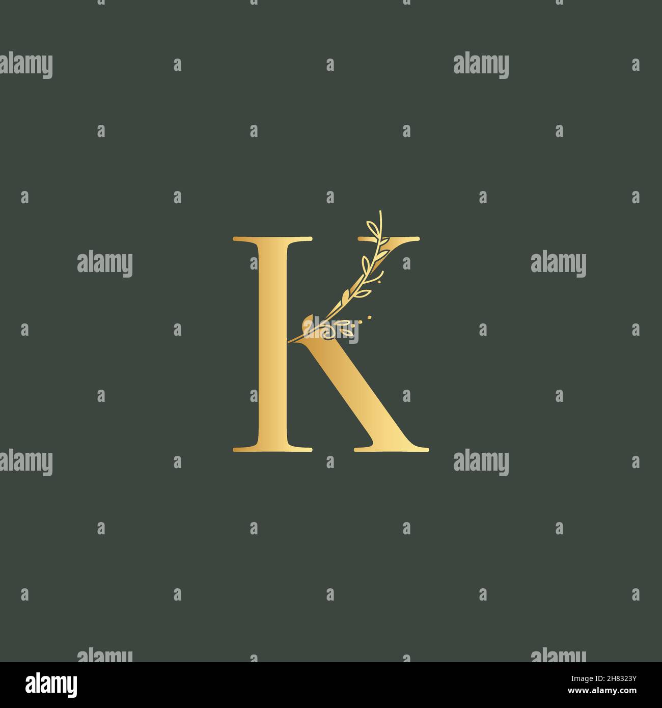 Graphic Floral Initial Alphabet K flowers bouquet composition. Unique ...