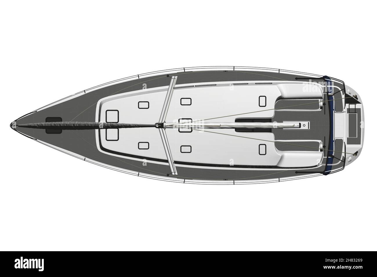 White yacht model with blue sail isolated on white background. View ...