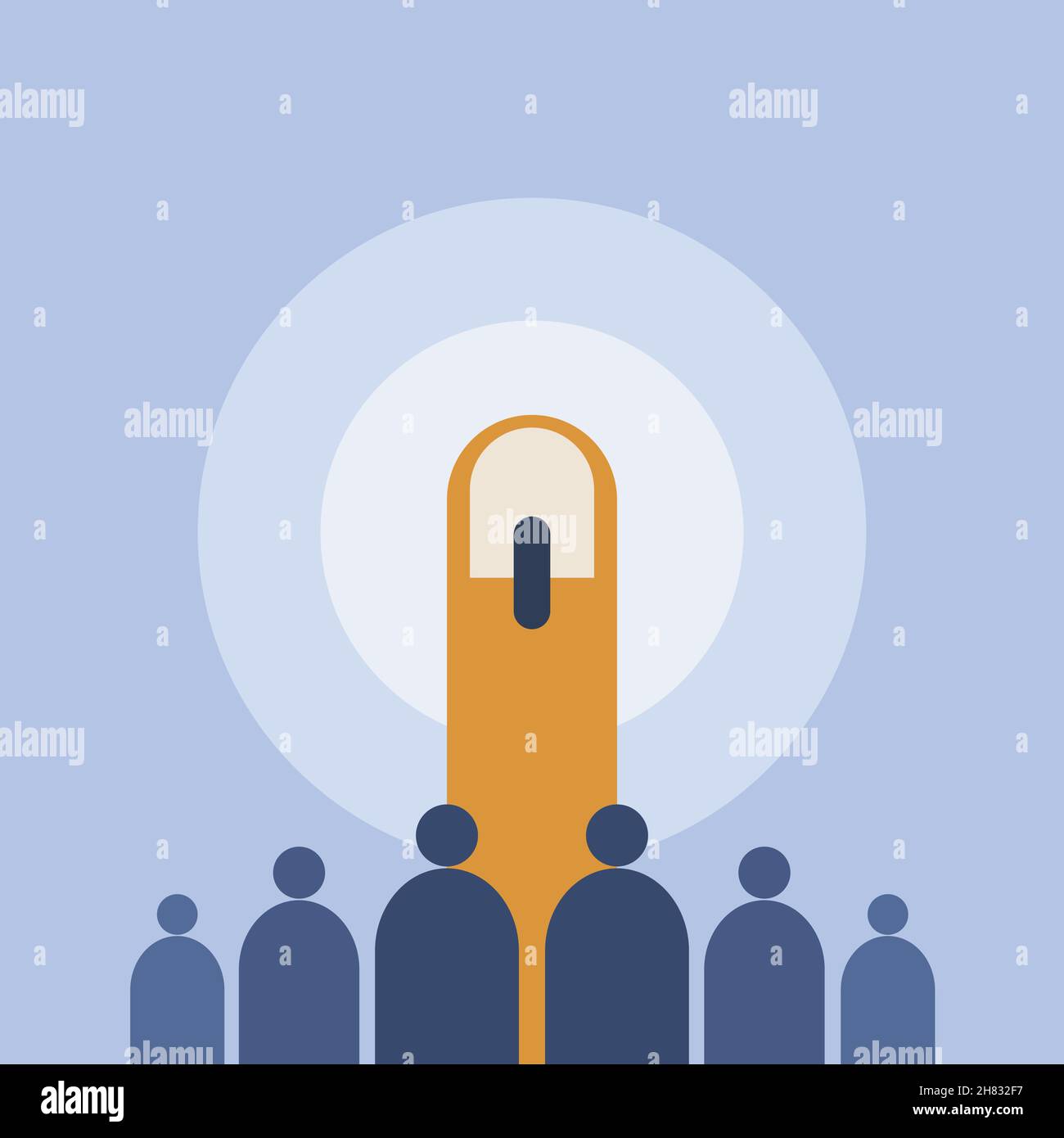 A group of people standing in front of a big finger with electoral ...