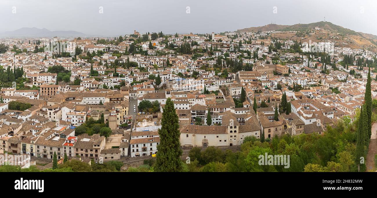 Granada Spain - 09 14 2021: Panoramic aerial view at the main Granada ...