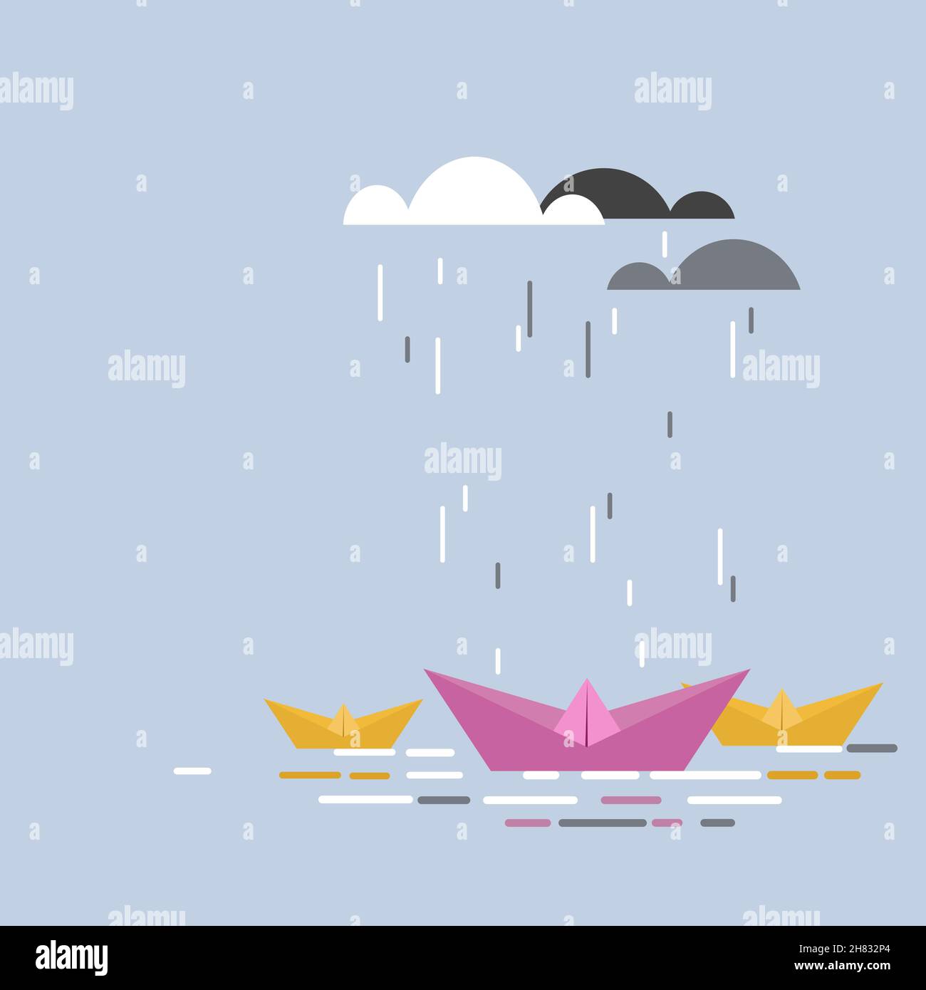 Illustration of paper boats floating in water received from the rain ...