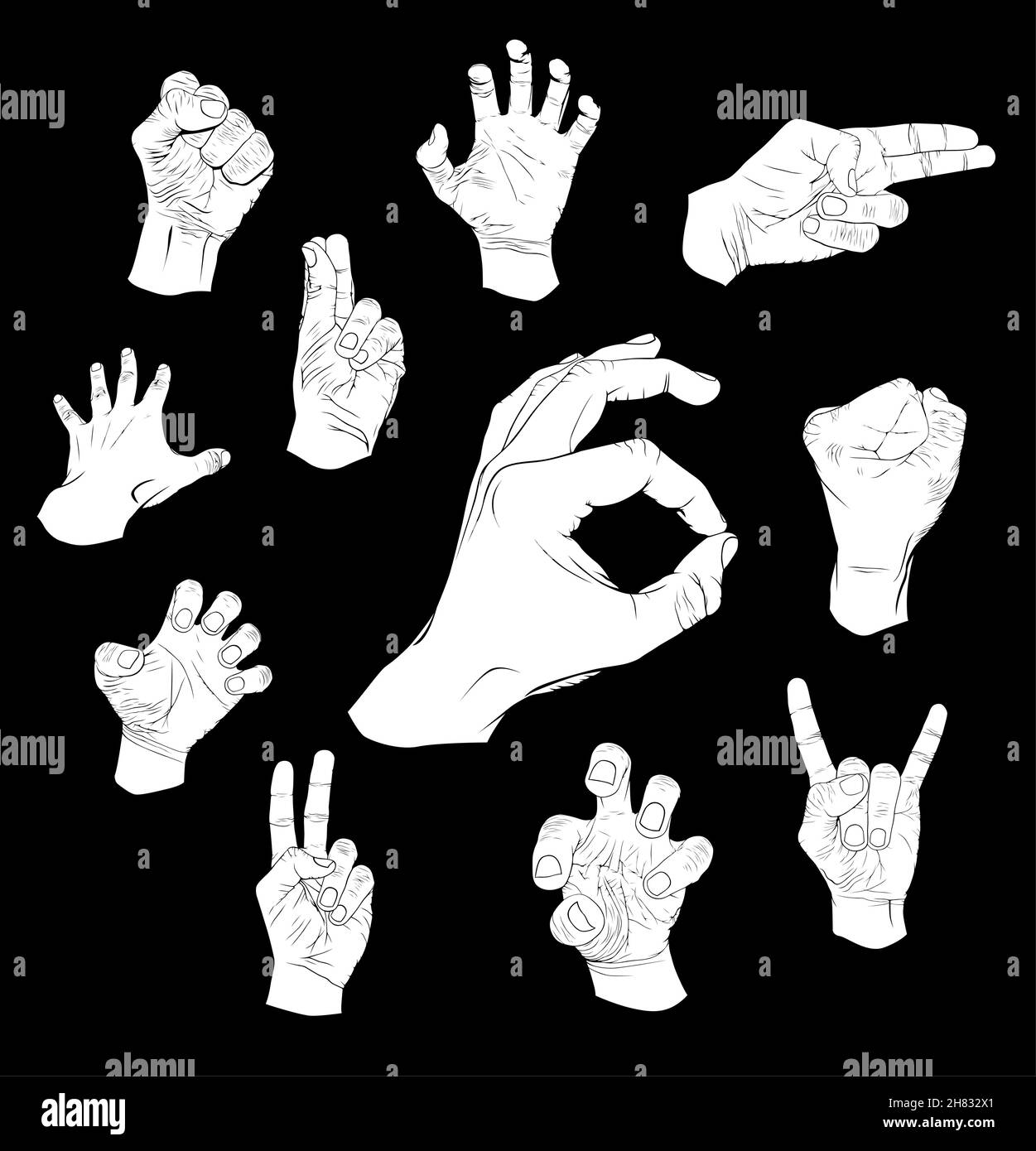 Hands set, black and white Stock Vector Image & Art - Alamy